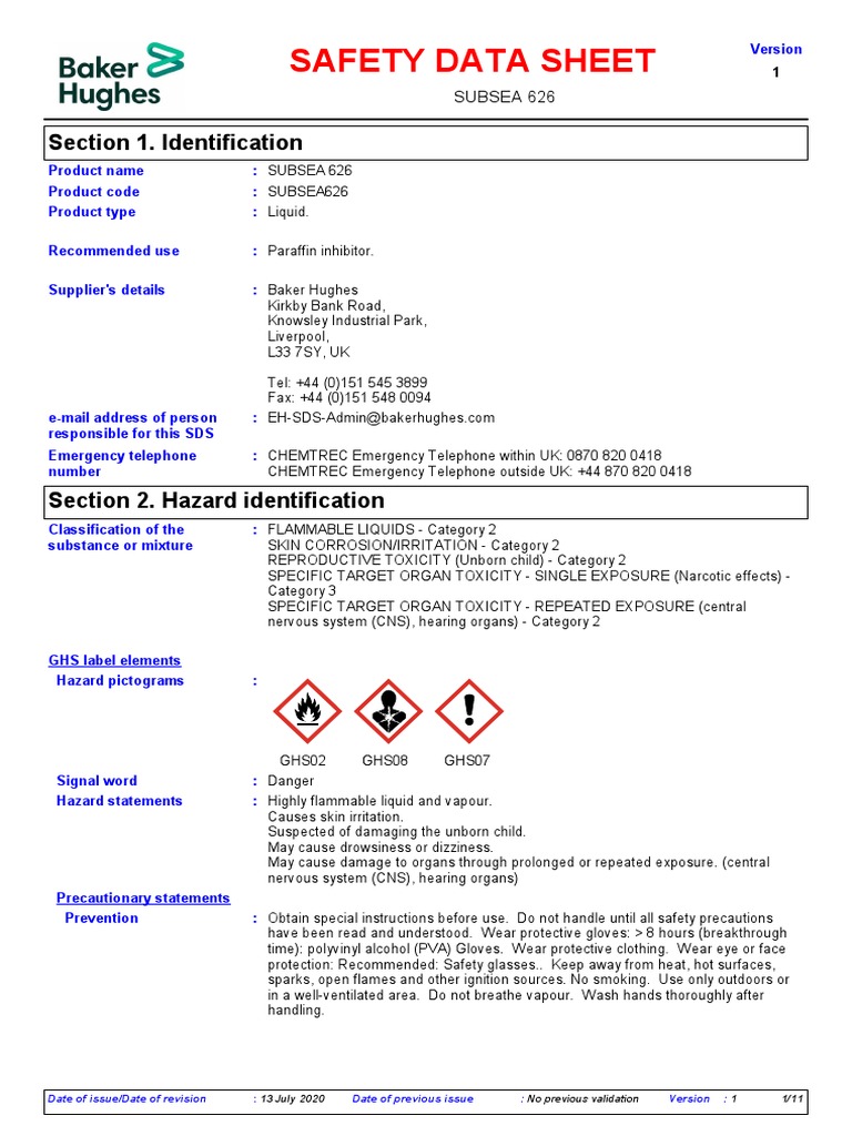 Ppd 1 - Baker Huges Subsea 626 | PDF | Toxicity | Occupational Safety ...