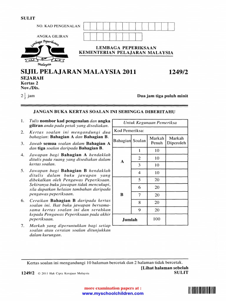 2011 SPM Sejarah K2 | PDF