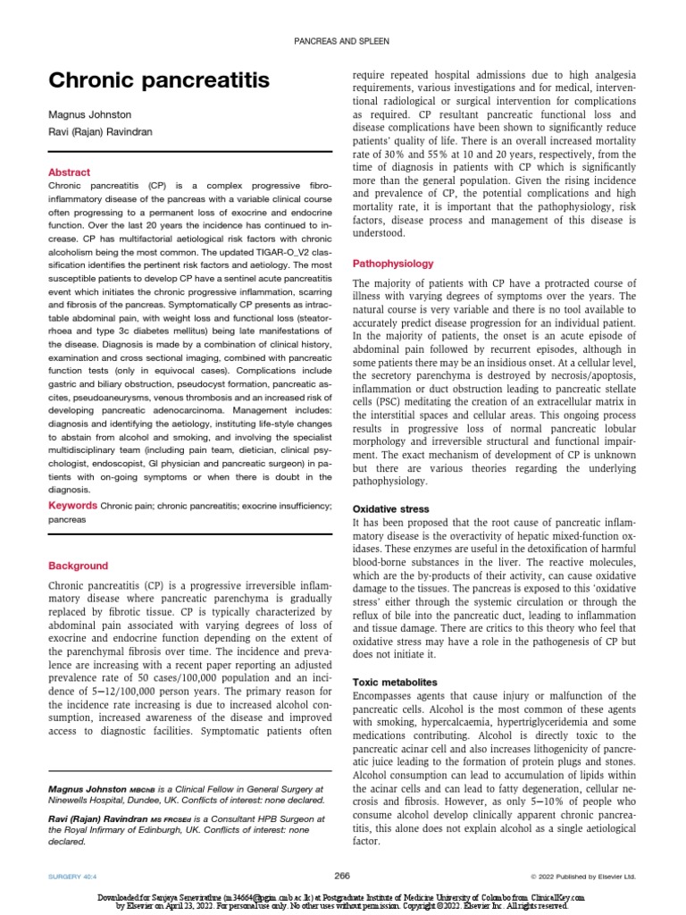 Chronic Pancreatitis | PDF | Pancreas | Pancreatic Cancer