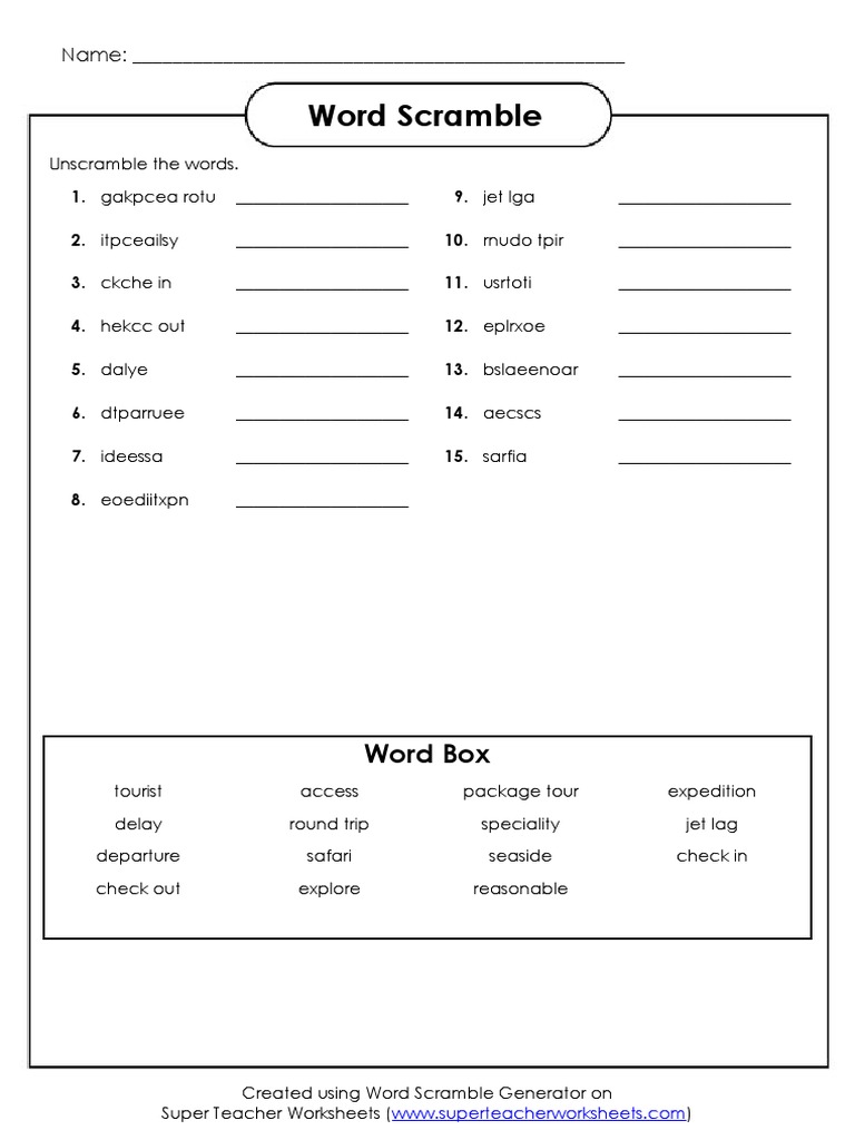 Super Teacher Worksheets Word Scramble | PDF
