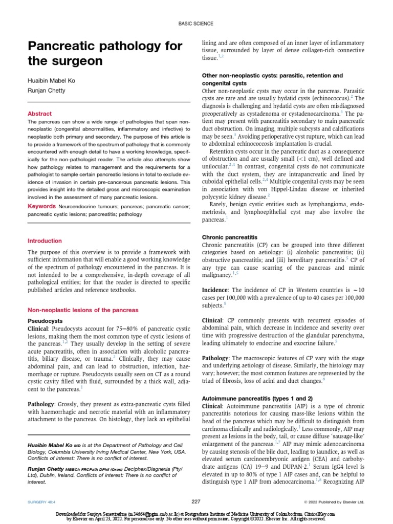 Pancreatic Pathology For The Surgeon | PDF | Pancreatic Cancer | Pancreas