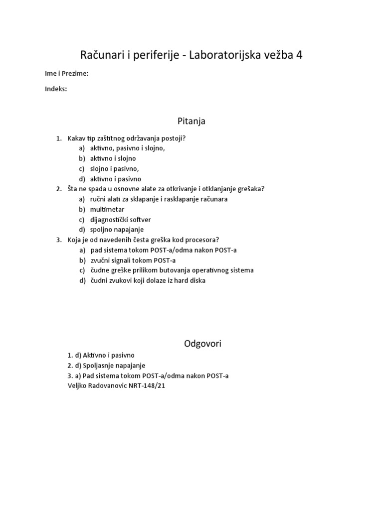 Pitanja Vezbe 6 Veljko Radovanovic NRT-148-21 | PDF