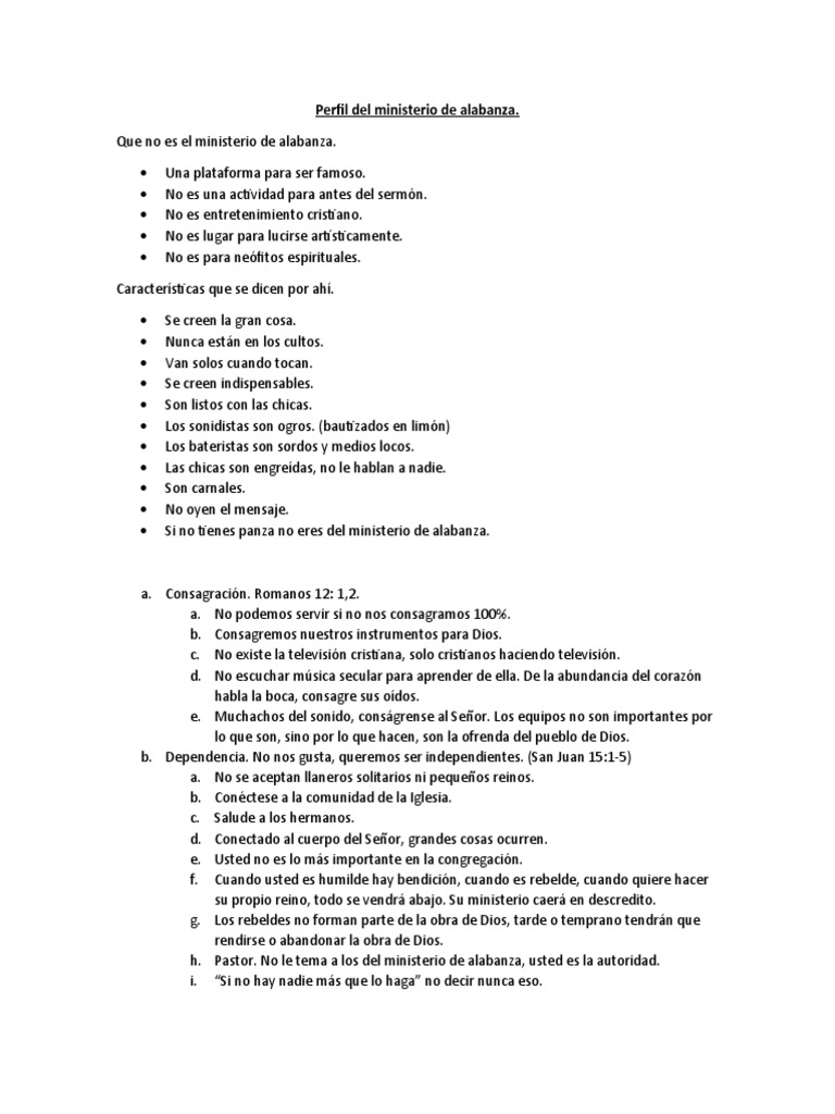 Perfil del Ministerio de Alabanza | PDF | Artes del Lenguaje y Comunicación