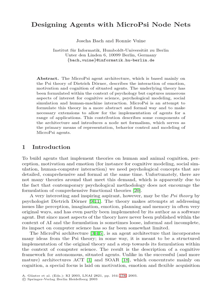 2003 - Designing Agents With MicroPsi Node Nets | PDF | Perception | Emotions