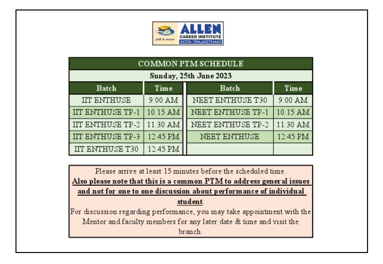 PTM Schedule | PDF