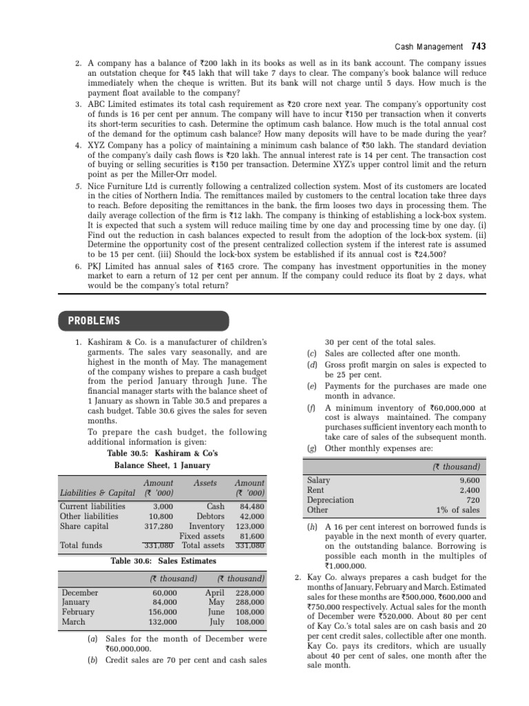 Cash Management Problems Pdf Banks Interest