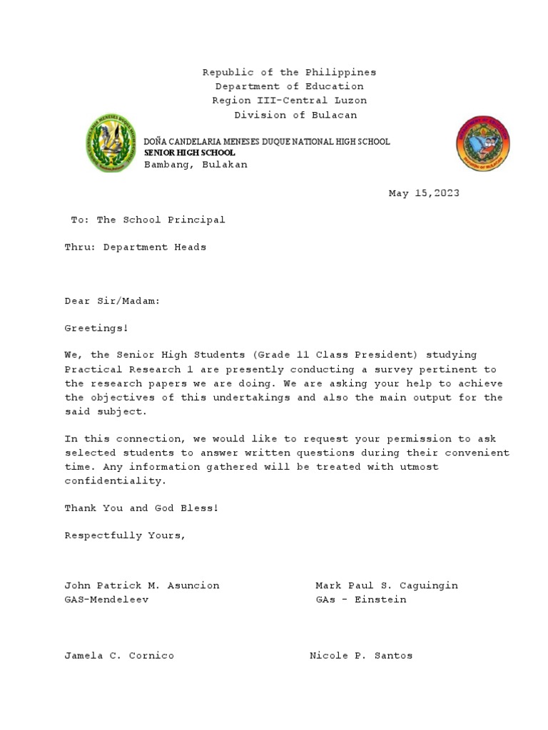 Letter To Conduct Survey | PDF