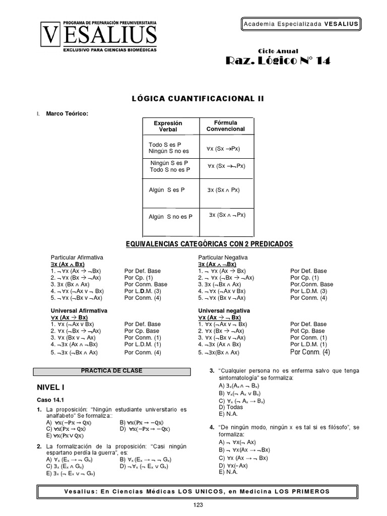 Raz. Log (14) Lógica Cuantificacional Ii 123 - 126 | PDF | Proposición | Hidrocarburos
