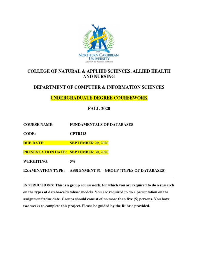 Fundamentals of Databases Assignment 1 (Types of Databases) FALL 2020 | PDF | Databases | Data