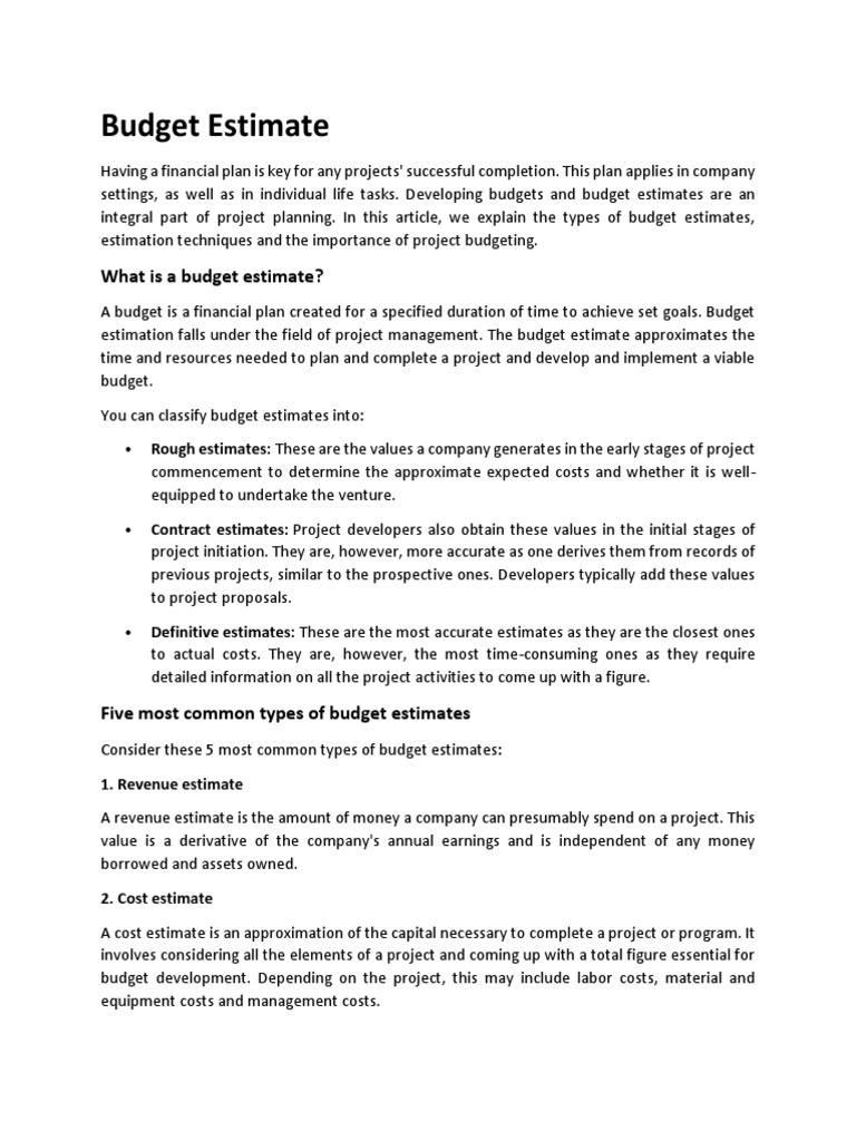Budget Estimate | PDF | Budget | Risk