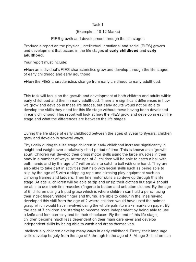 Task 1 - EXAMPLE 10 -12 Marks | PDF | Early Childhood | Adults