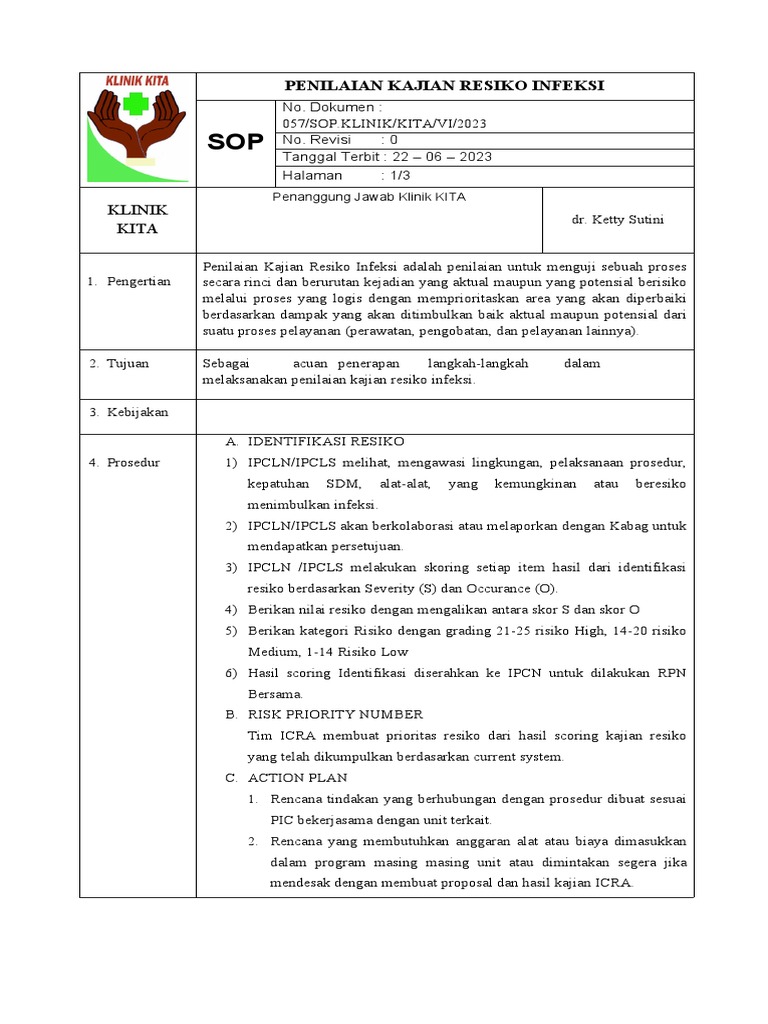 57. SOP PENILAIAN KAJIAN RESIKO INFEKSI | PDF