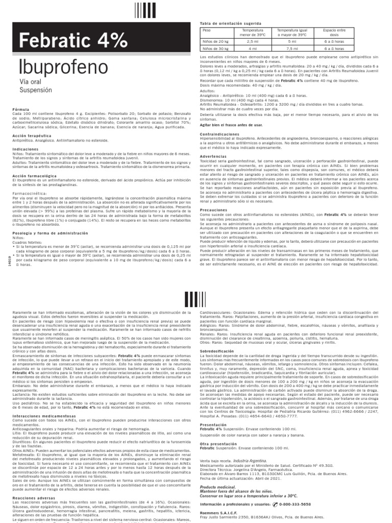 Febratic 4%: Ibuprofeno | PDF | Droga anti-inflamatoria libre de esteroides | Drogas