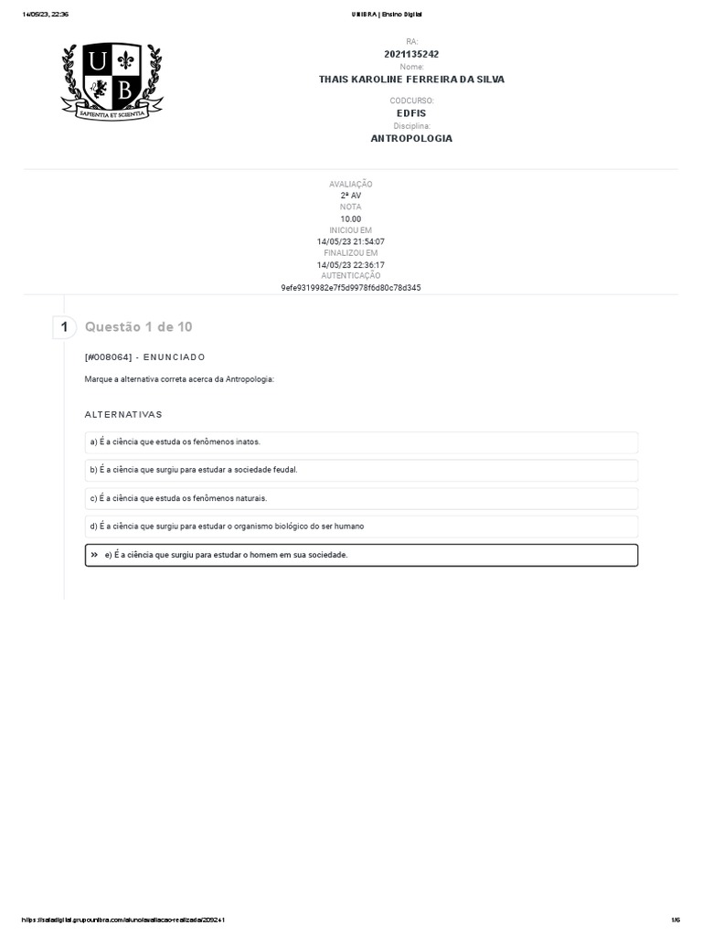 UNIBRA - Ensino Digital | PDF | Antropologia | Science