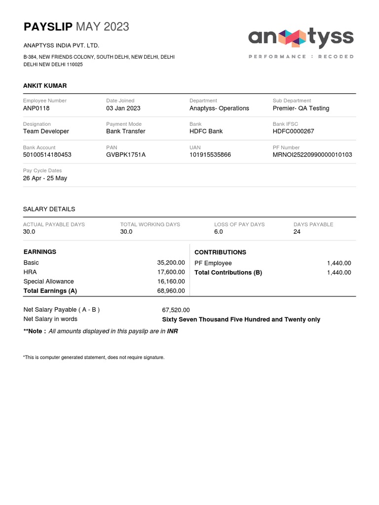 Ankit Kumar-payslip-May-2023 | PDF Ankit Kumar-payslip-May-2023 | PDF