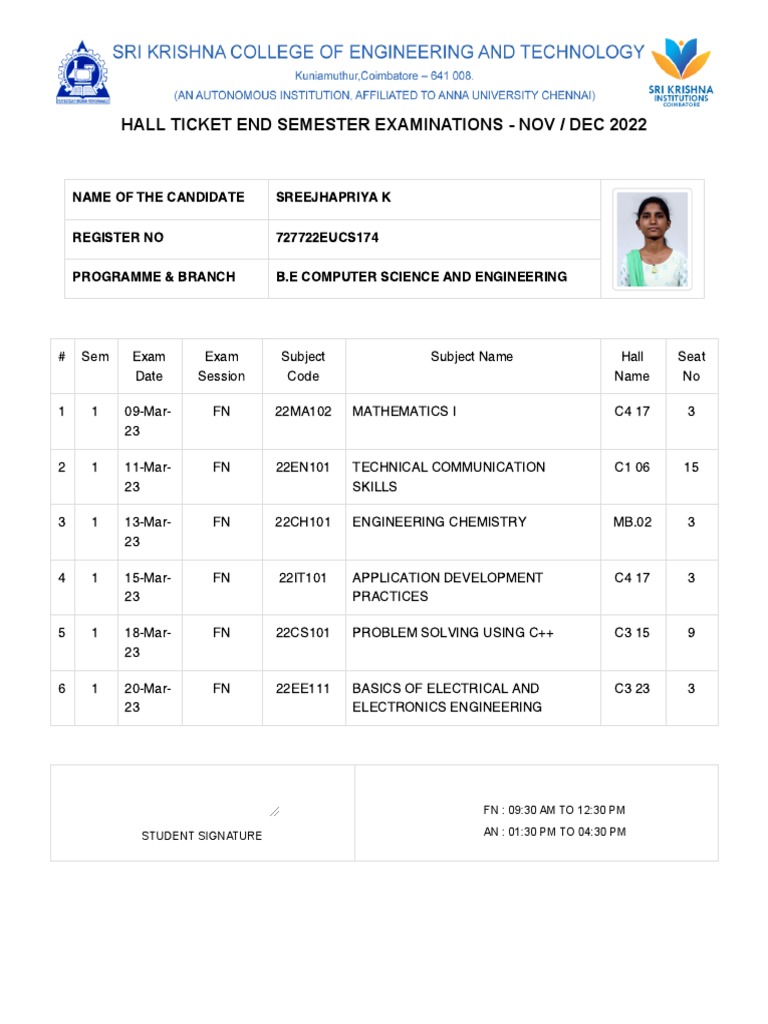 Skcet Hallticket Jayapriya | PDF | Books