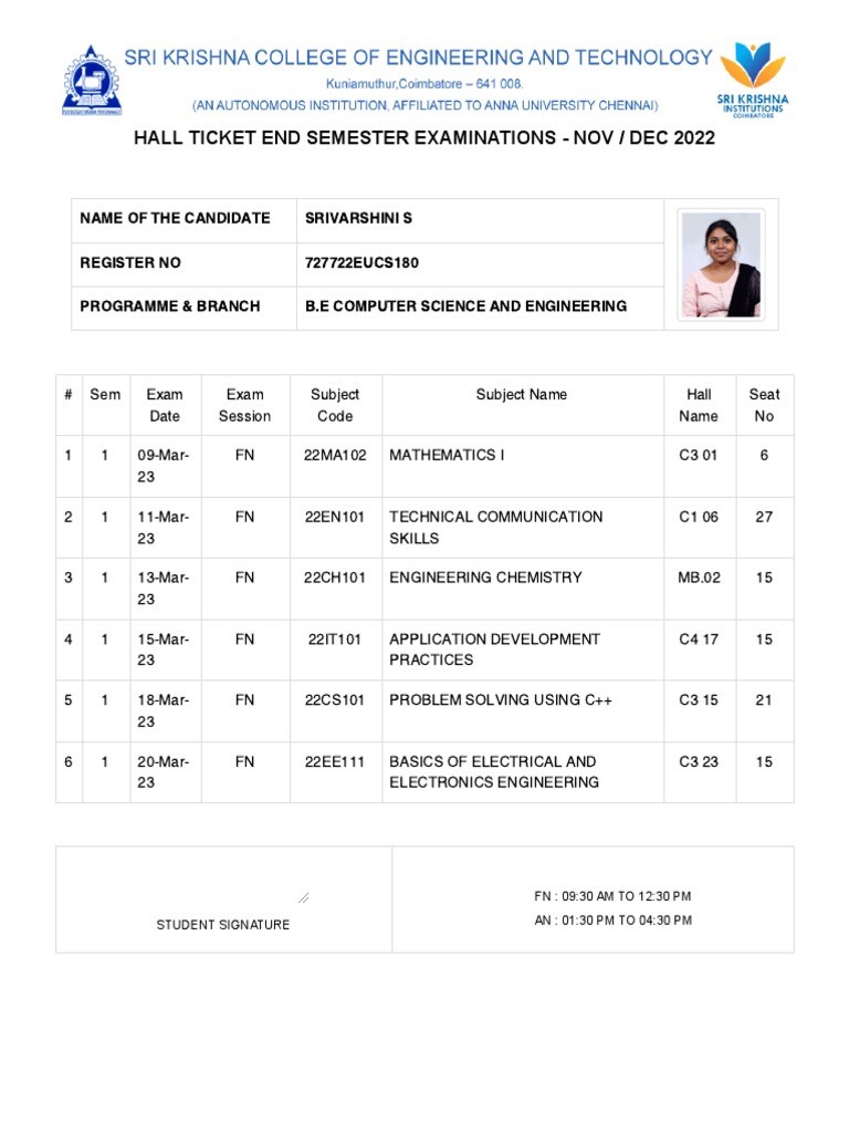 Skcet Hallticket 1 | Download Free PDF | Books