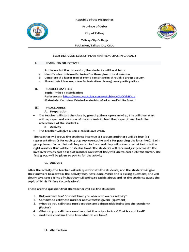 Semi Detailed Lesson Plan in Mathematics | PDF | Teachers | Teaching