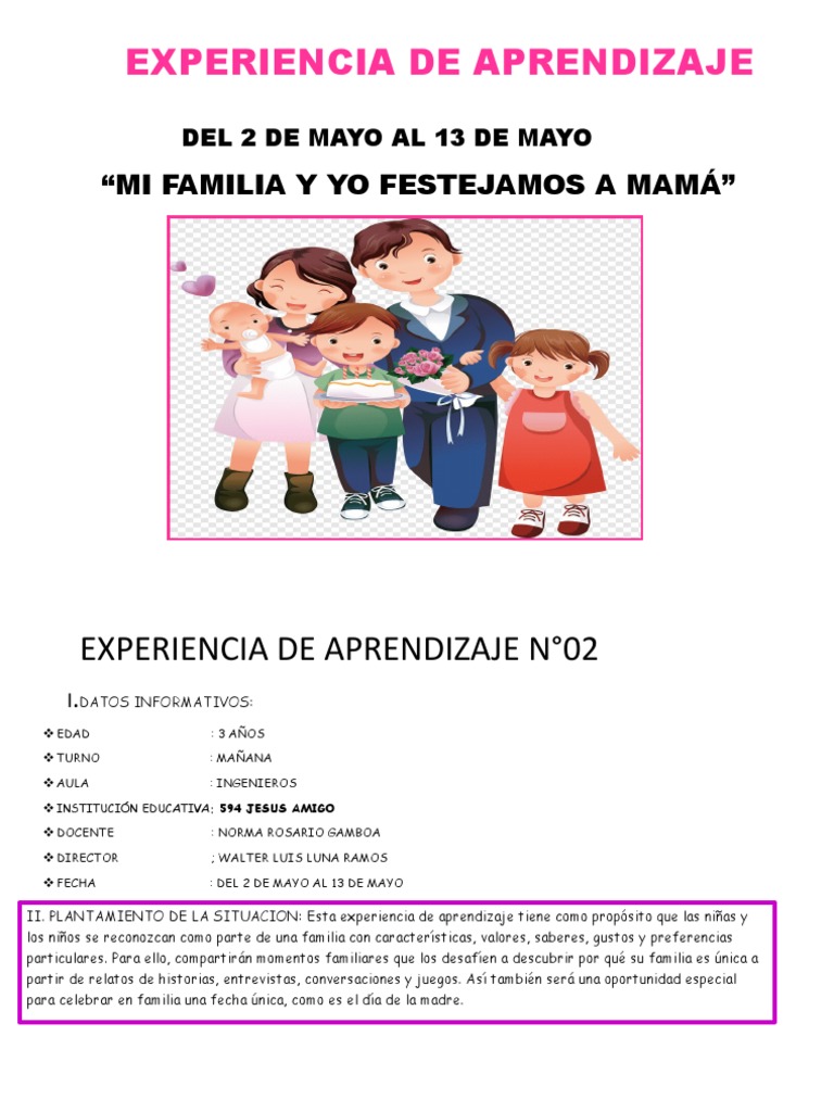 Experiencia de Aprendizaje n2 Mi Familia | PDF | Dibujo | Canciones