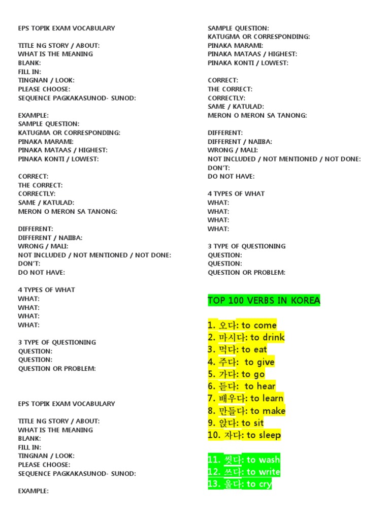 Eps Topik Exam Vocabulary | PDF