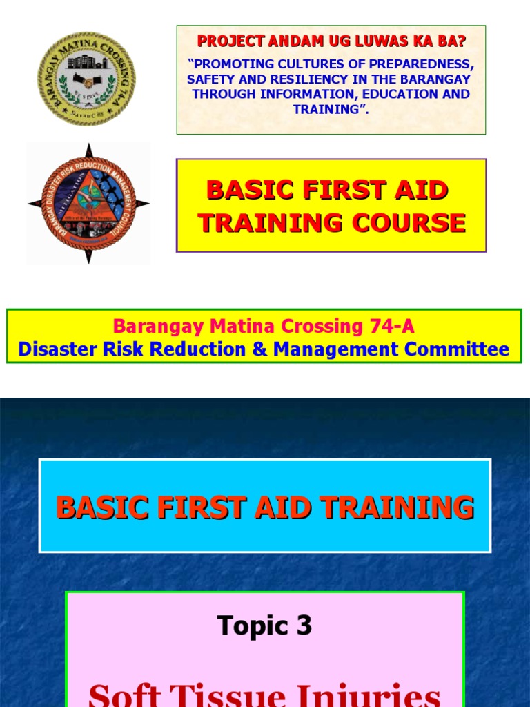 Basic First Aid - ToPIC 3 (Soft Tissue Injuries) | PDF | Skin | Wound