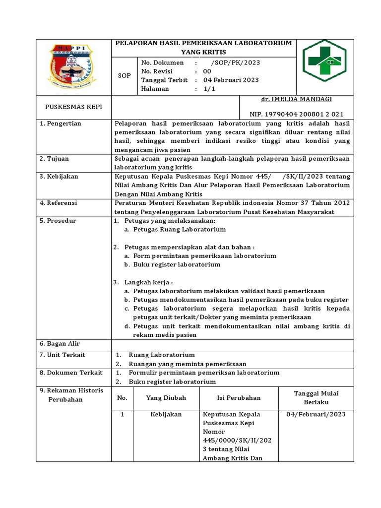 SOP Pelaporan Hasil | PDF