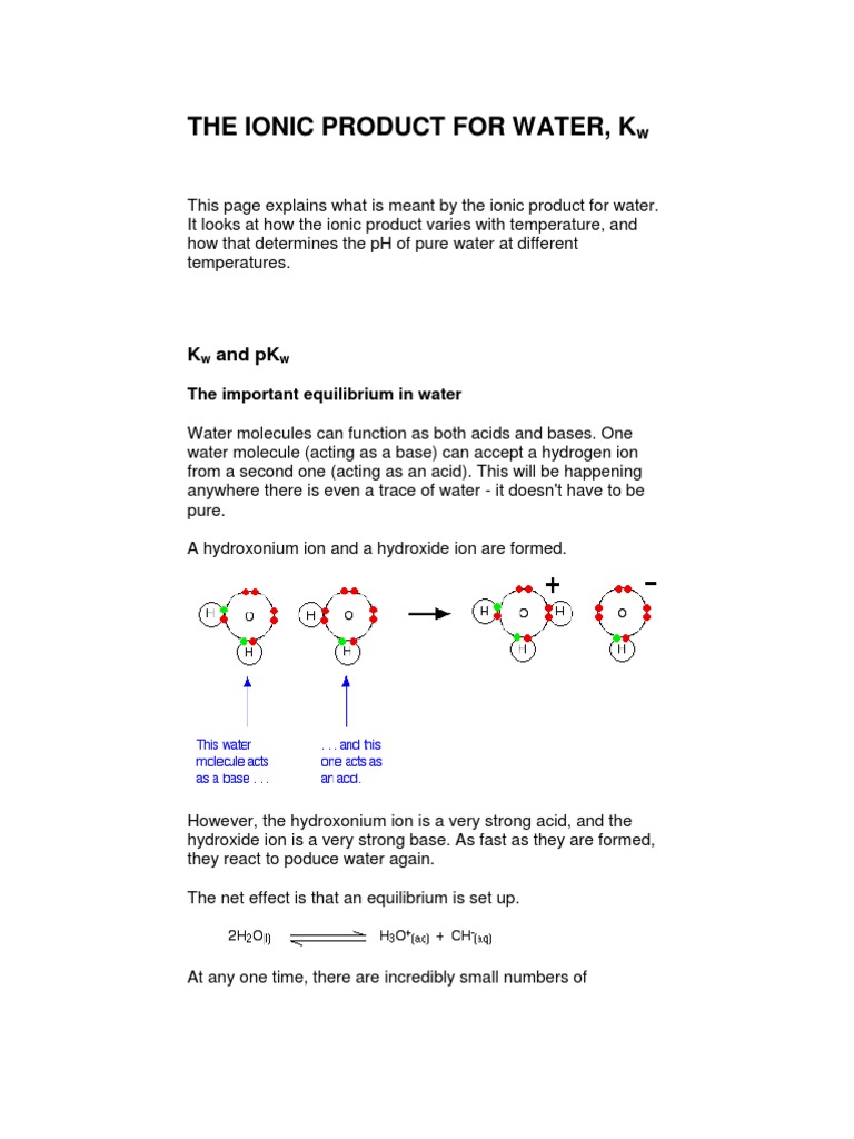 The Ionic Product For Water | PDF | Ph | Chemical Equilibrium