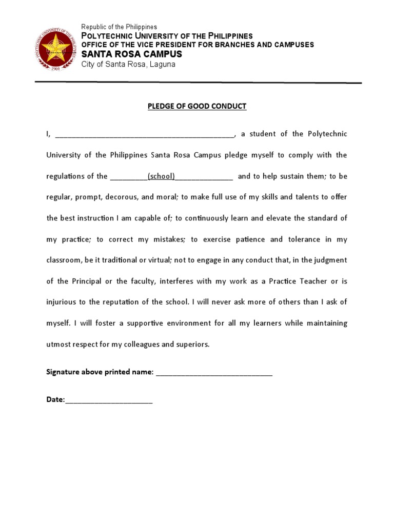 FINAL Pledge of Good Conduct | PDF