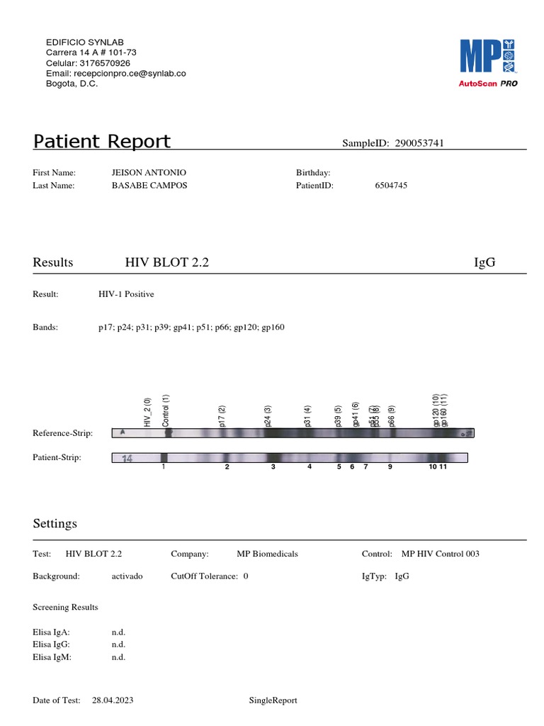 HIV Test Results Report for Patient | PDF | Hiv | Medical Specialties