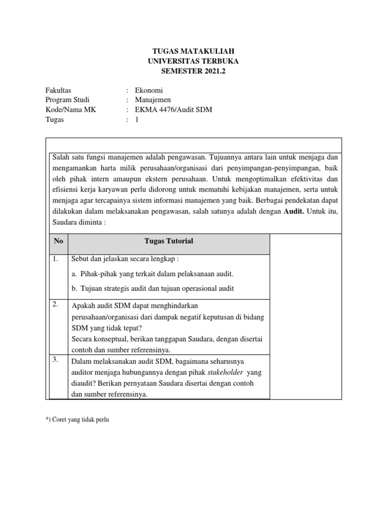 Audit SDM - Tugas 1 | PDF