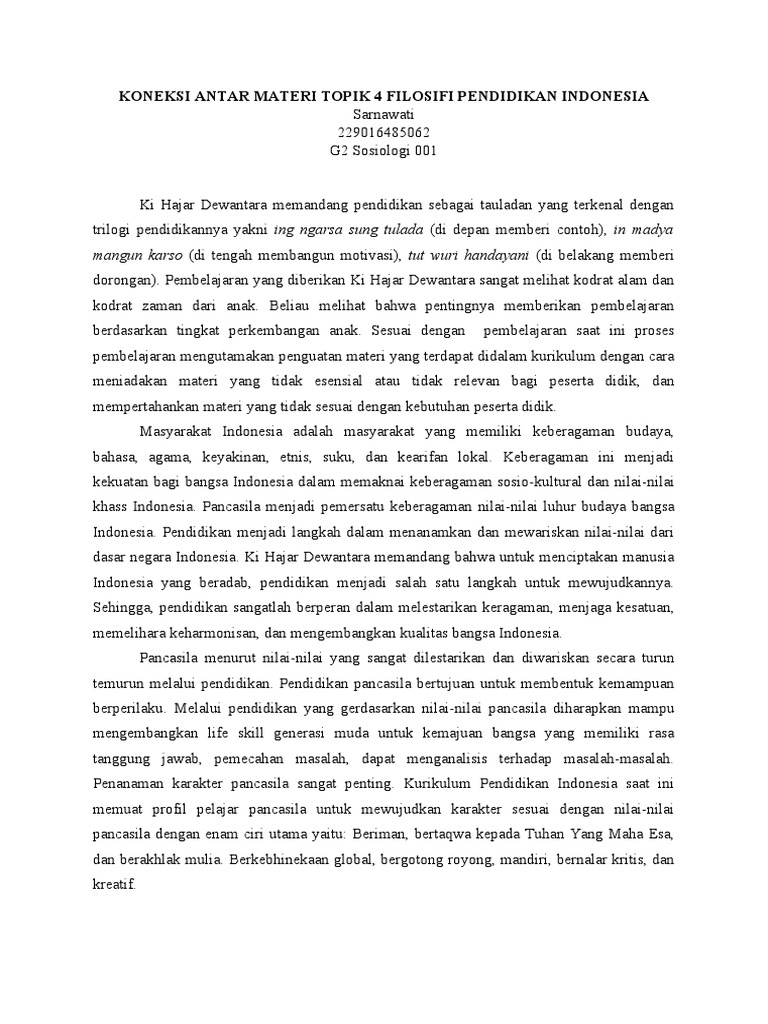 Koneksi Antar Materi Topik 4 Filosifi Pendidikan Indonesia | PDF | Karier & Perkembangan ...