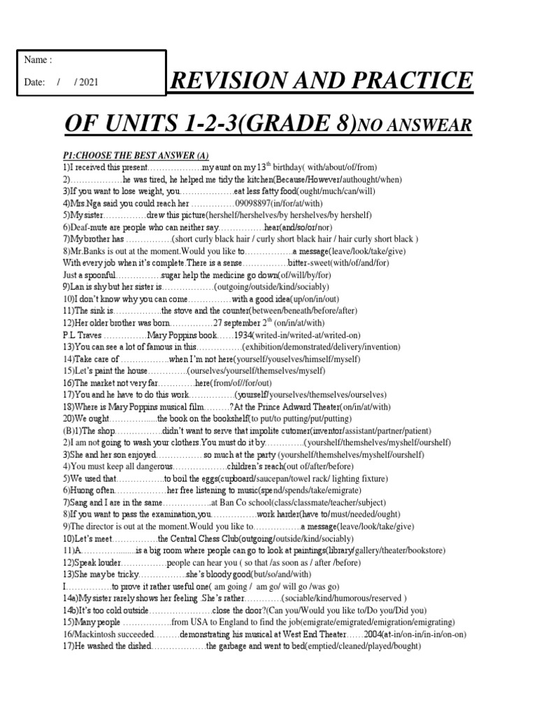 On Unit 123 KO DAP AN | PDF