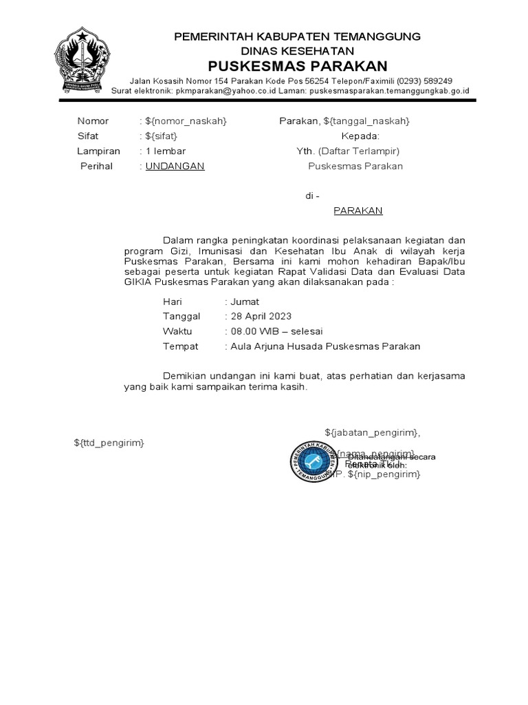 UNDANGAN - RAPAT VALIDASI GIKIA 28 April 2023 | PDF