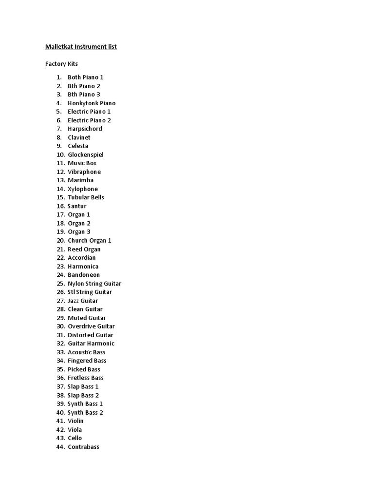 Malletkat Instrument List Overview | PDF | Social Science | Classics