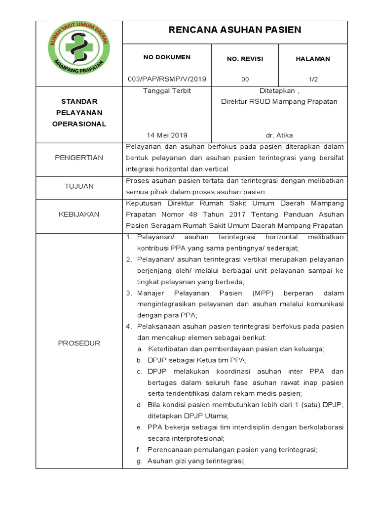Spo Rencana Asuhan Pasien | PDF | Pengembangan Diri | Kesehatan Holistik