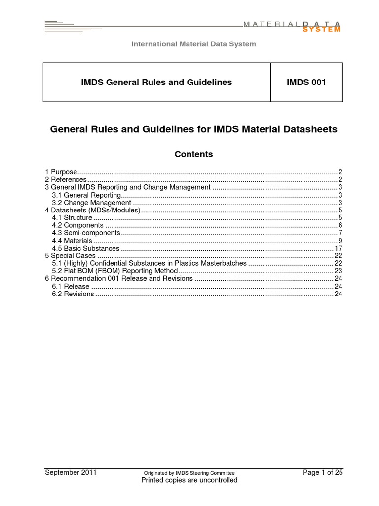 Vdocument - in Imds Recommendation 001 General Structure | PDF | Chemical Substances | Paint