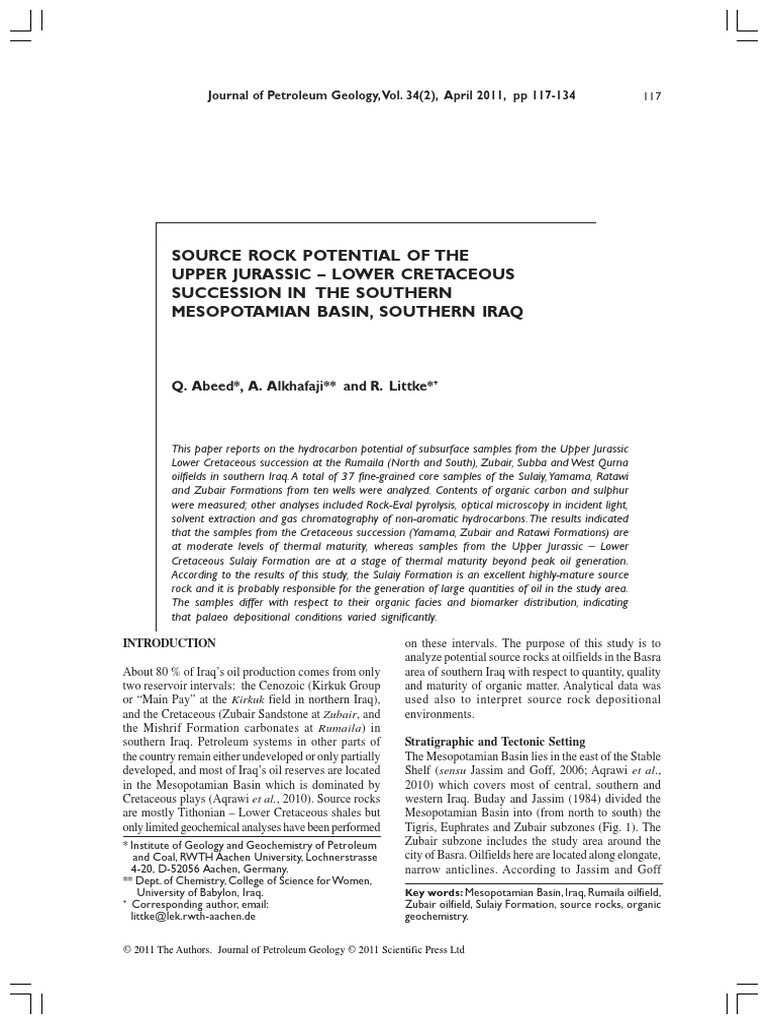Source Rock Potential of The Upper Jurassic-Lower Cretaceous Succession in The Southern ...