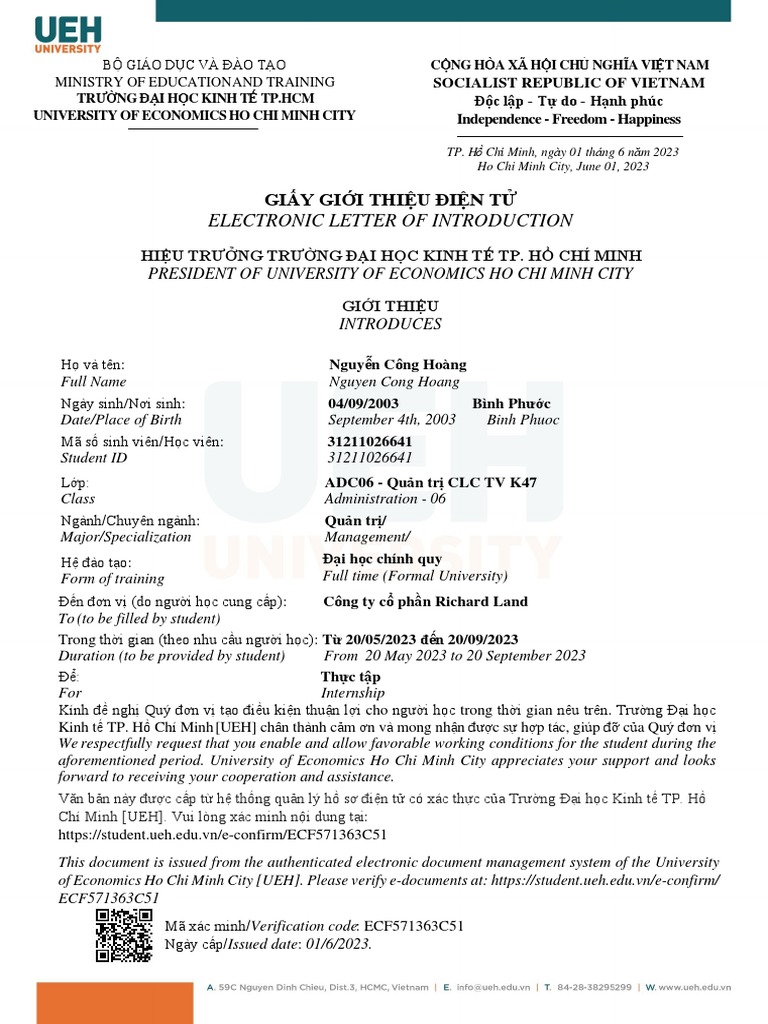 Giấy giới thiệu người học thực tập - kiến tập - khảo sát thu thập số liệu | PDF