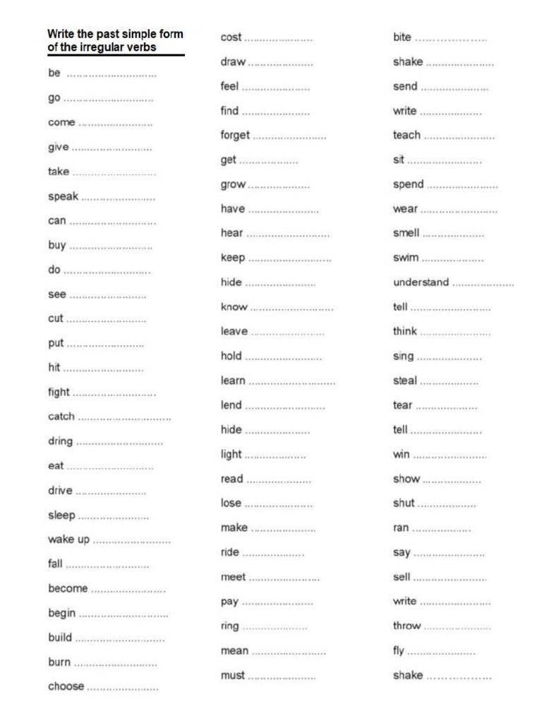 Irregular Verbs Exercise | PDF