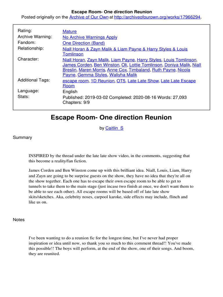 Escape Room - One | PDF | One Direction