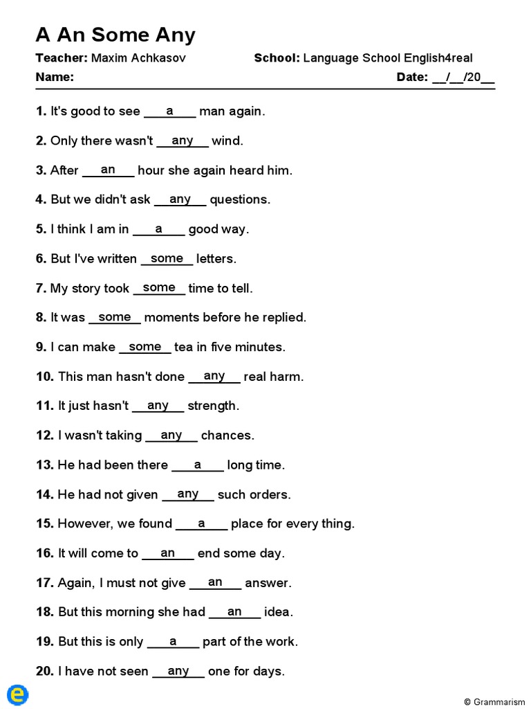 A An Some Any 1 Solved | PDF