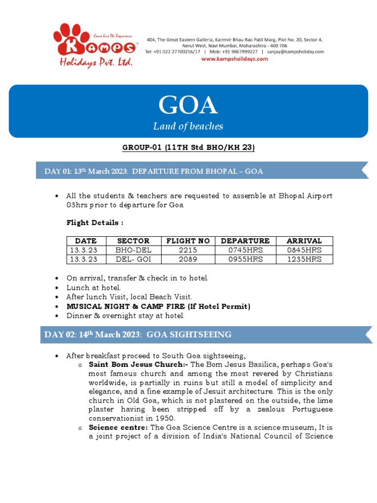 Bhopal-Goa (11 STD GROUP-1) | PDF | Tourism