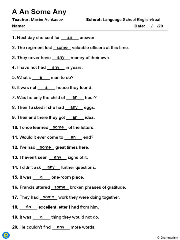 A An Some Any 3 Solved | PDF