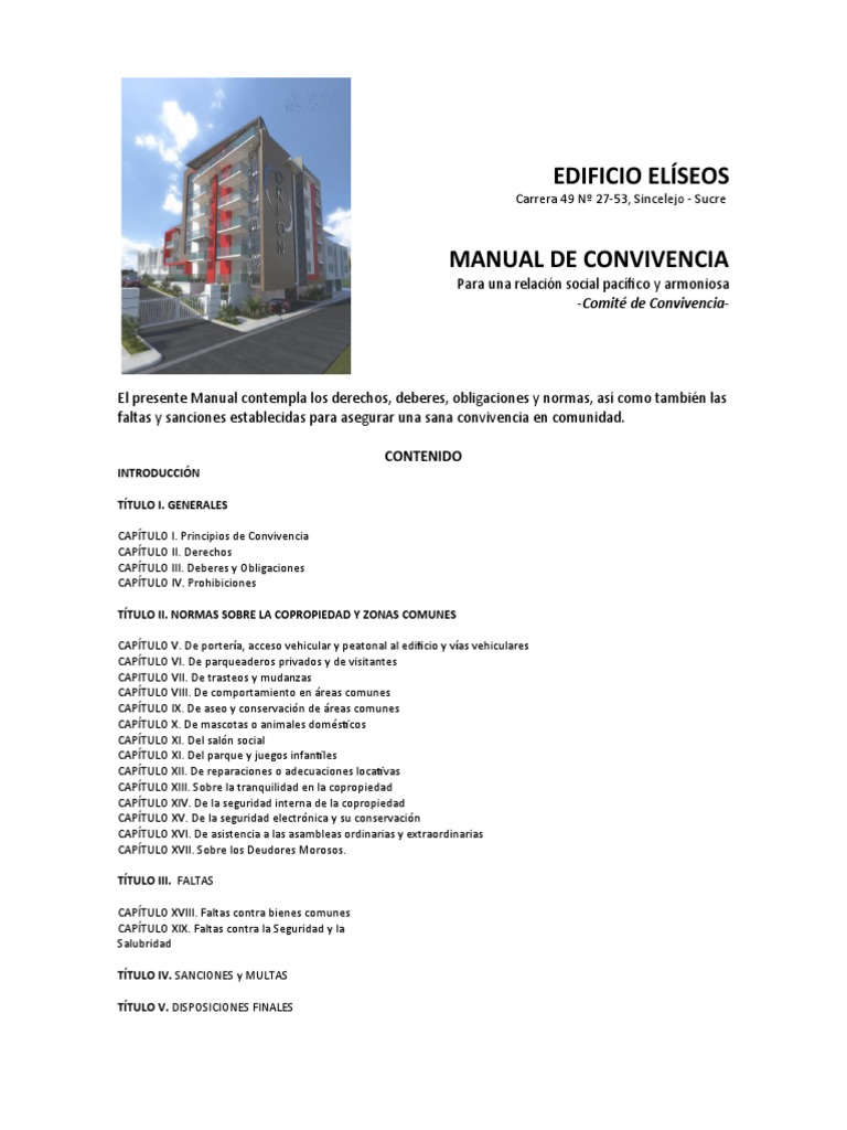 Manual de Convivencia Edificio Eliseos-1 | PDF | Condominio | Multa (pena)
