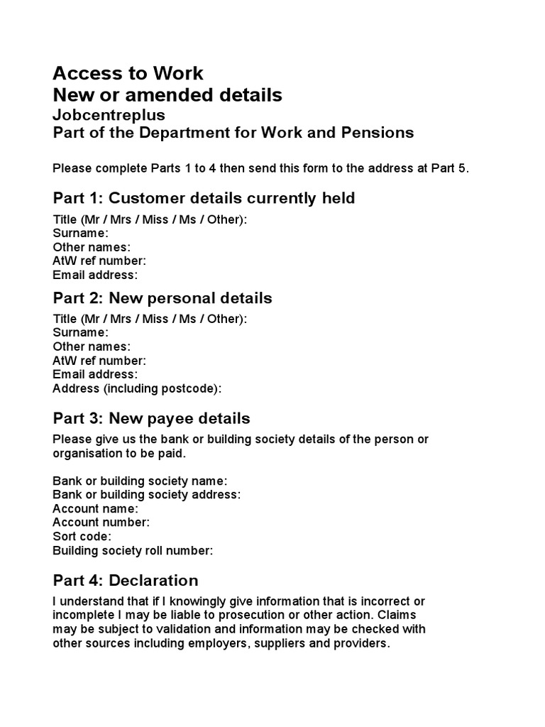 Access to Work DP228 Form Details | PDF