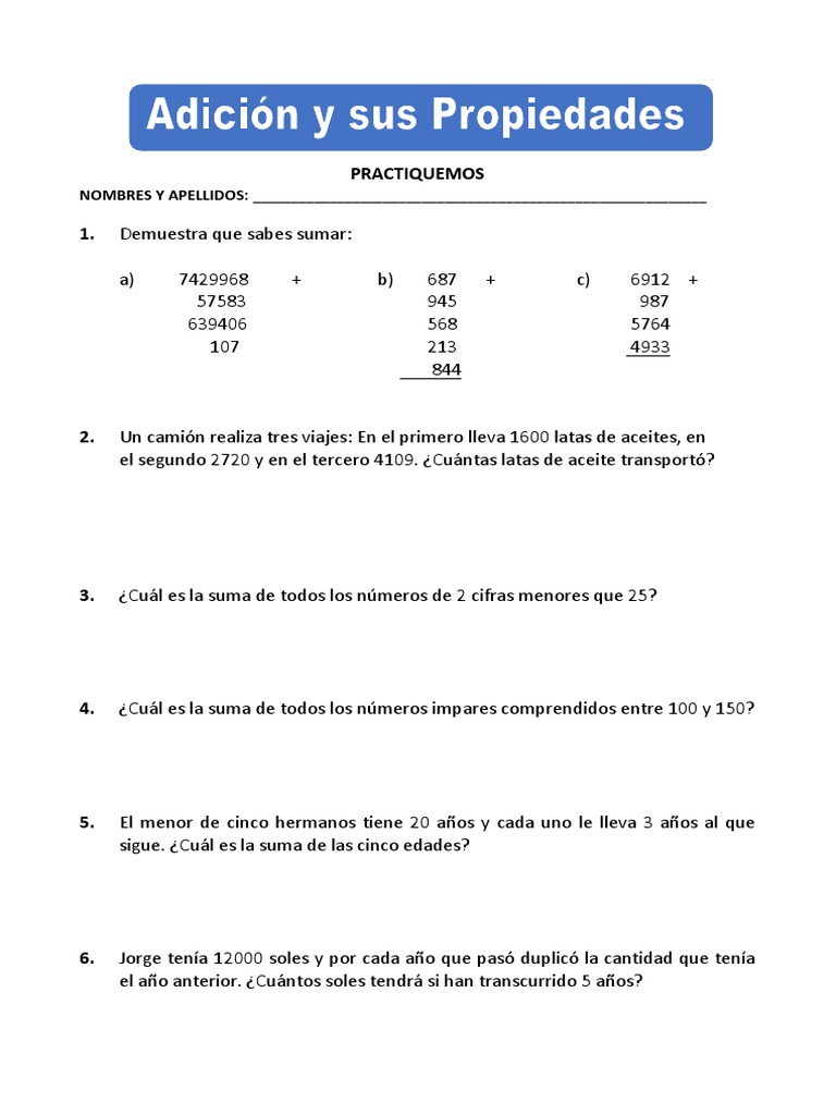 Adicion y Sus Propiedades | PDF
