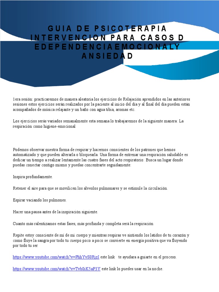 Guia de Psicoterapia Intervencion para Casos de Dependencia Emocional y Ansiedad Rosy | PDF ...