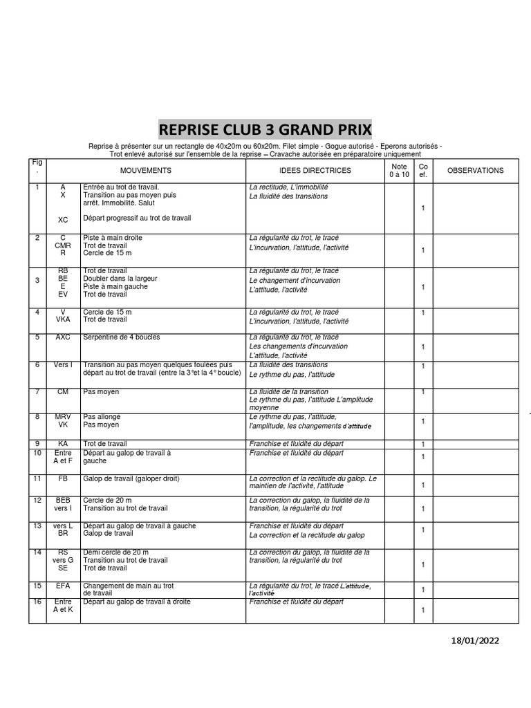 Reprises Club3 Grand Prix Grille Notation Dressage | Download Free PDF | Church Music ...