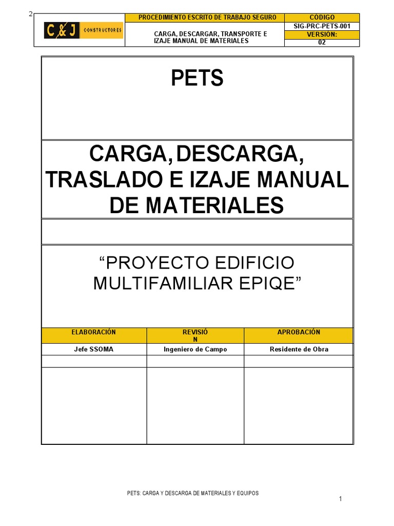 Sig-Prc-Pets-002 Carga y Descarga de Materiales y Equipos | PDF