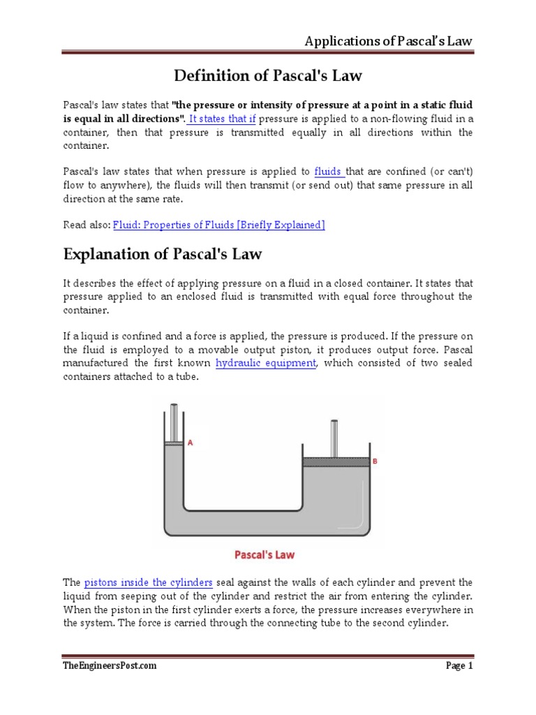 Application of Pascal Law | PDF | Pressure | Force
